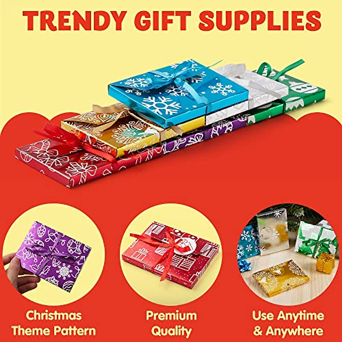 JOYIN 36 PCS Christmas Fancy Foil Gift Card Boxes with Ribbon, Decorative Wrapped Gift Card Holder Boxes (4.5" x 3.25" x 0.4") for Envelopes, Holiday Gift Decor