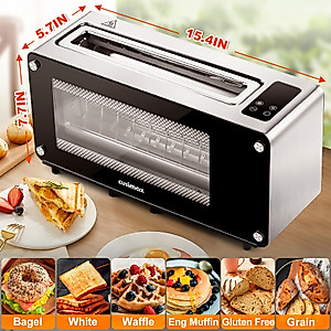 CUSIMAX Toaster 2 Slice,Toaster Long Slot with Clear View Glass Window,One Touch Digital Control Presets with Automatic Lifting,Slide-out Glass Panel and Easy Clean Up Crumb Tray,Black Toaster