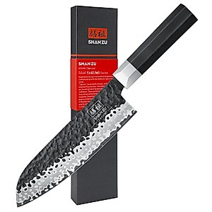 SHAN ZU Japanese Chef Knife 7 Inch, 7 Layers 9Cr18MoV High Carbon Steel Kitchen Knife, Professional Santoku Knives,Cooking Knife Ultra Sharp Gyuto Knife with G10 Fiberglass Handle