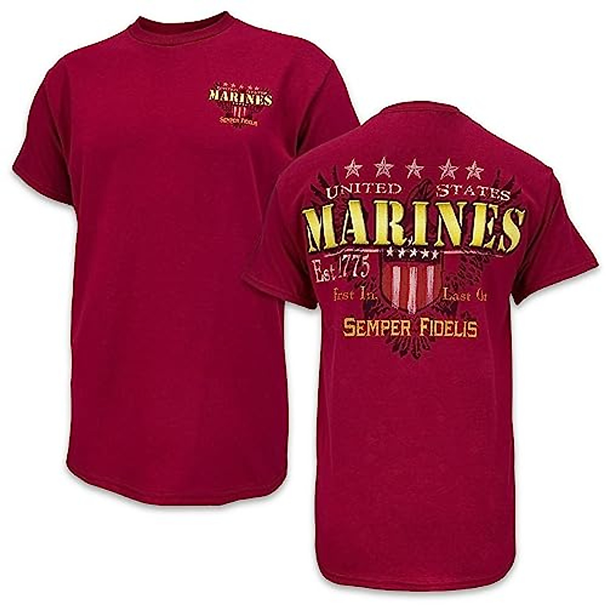 Armed Forces Gear Men's Marine Corps Shield Grunge T-Shirt - Official Licensed United States Marine Corps Shirts for Men (Red, Large)