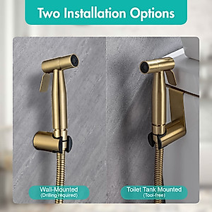 BARROCK Handheld Bidet Sprayer for Toilet, Stainless Steel Metal Made Baby Cloth Diaper Spraying Kit, Bathroom Toilet Bidet Attachment Set for Bathing Pets and Feminine Hygiene, Brushed Brass Gold