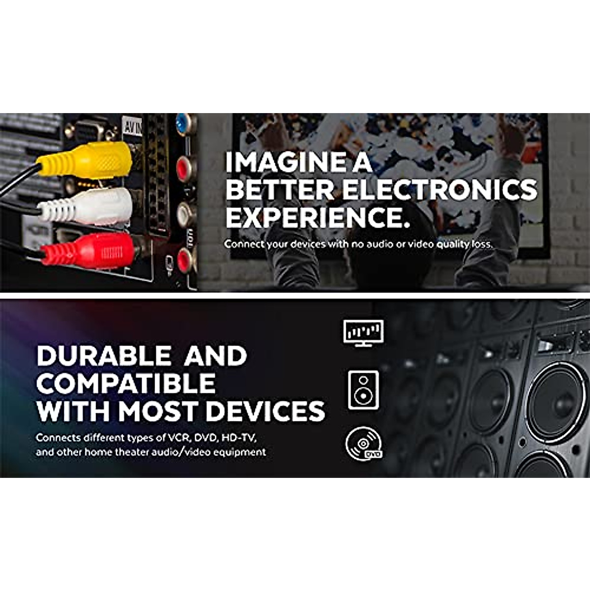 3FT RCA M/Mx3 Audio/Video Cable Gold Plated - Audio Video RCA Stereo Cable 3ft