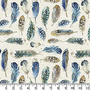 Painted Feathers Cotton Fabric, 1-Yard PRECUTS