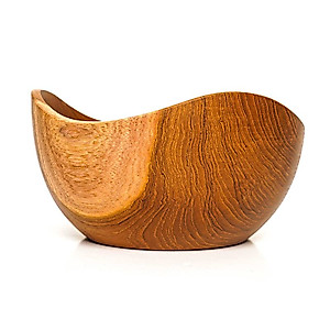 Rainforest Bowls Set of 2 6.5" Wavy Javanese Teak Wood Bowls- Perfect for Daily Use, Hot & Cold Friendly, Ultra-Durable- Exclusive Luxury Custom Design Handcrafted by Indonesian Artisans