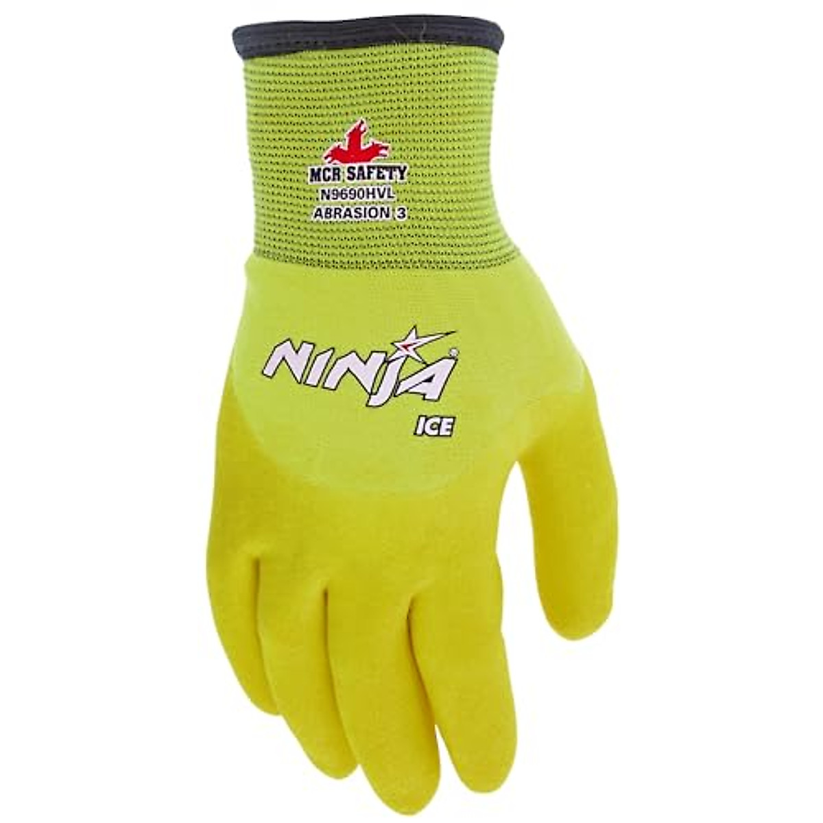 MCR Safety Ninja® Ice Hi-Visibility 15 Gauge Nylon Insulated Cold Weather Gloves, Acrylic Terry Inner, 3/4 HPT Coating, Yellow, Large , 1-Pair