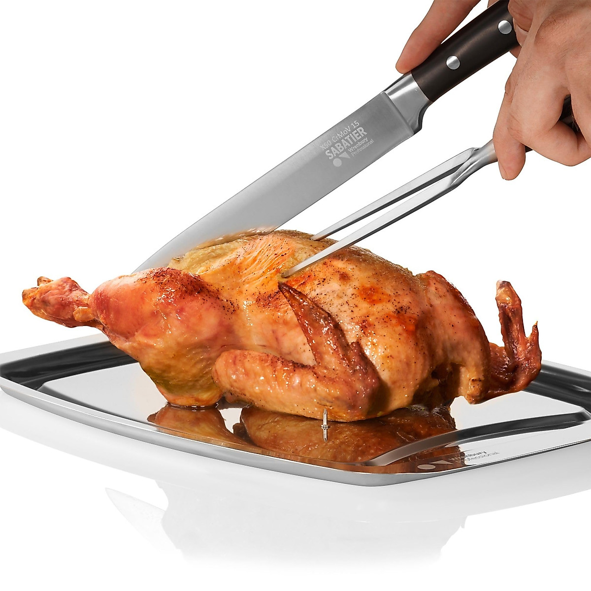 Sabatier Turkey Carving Knife Set for Meat - Carving Knife and Fork Set - Meat Carving Kit with Sharpening Steel - Set of 3 - Carving Sets for Meat - Cuts Meat Like Butter - Wooden Gift Box