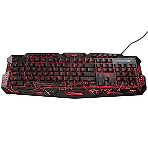 NA 114-Key LED Backlit Wired USB Gaming Keyboard with Cracking Pattern Black