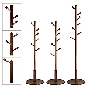 VASAGLE Coat Rack Free Standing with 7 Rounded Hooks, Wood Hall Tree, Entryway Coat Stand for Clothes, Hats, Purses, in The Entryway, Living Room, Dark Walnut URCR07WN