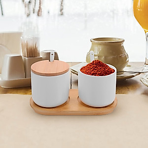 BESTonZON 1 Set Seasoning Jar Set Cruet Bottle Seasoning Jars Seasoning Shakers with Lids Ceramic Sugar Jar Container Salt Shaker Ceramic Seasoning Jar White Seasoning Box Ceramics Bamboo