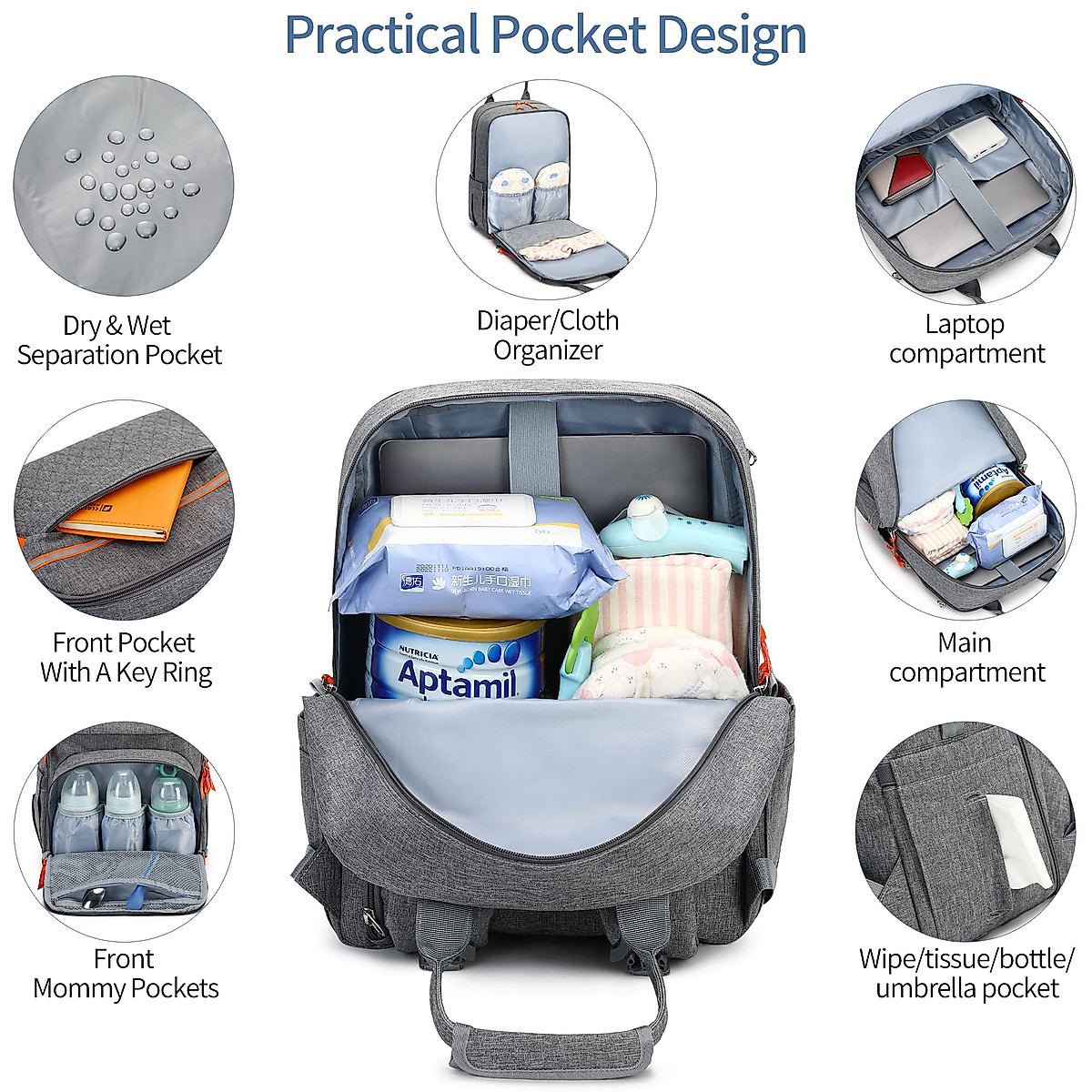 AOMAY Baby Diaper Bag Backpack for Mom, Multifunction Nappy Changing Bags, Waterproof, Travel, Maternity, Large Capacity (Regular)