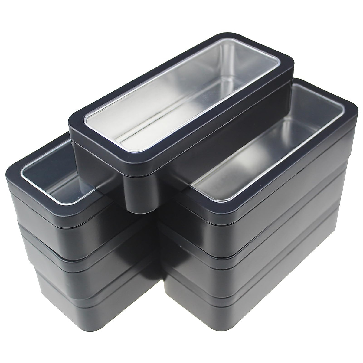 Goodma 7Pcs Rectangle Metal Tins Containers with Lids Mini Storage Canister Jars Set for Home Kitchen, Office and School Supplies, 5.9" x 2.75" x 1.57" (Black)