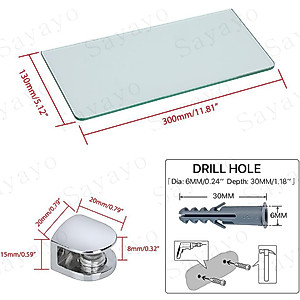 SAYAYO Floating Shelves for Wall, Tempered Glass Shelves for Bathroom, Living Room, Bedroom, Office, Toilet, Kitchen Decor, 12Inch Set of 2, Clear