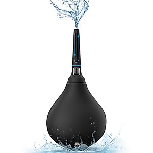 Enema Douche with Back-Flow Prevention for Colon Cleansing Detox and Constipation, Soft Silicone Reusable Anal Douche Vaginal Cleaner with Leakproof for Easy Cleaning, 10oz, Black