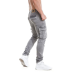 TEGIAS Mens Grey Slim Fit Stretch Jeans Classic Denim Work Pants with Pockets Casual Trousers 34