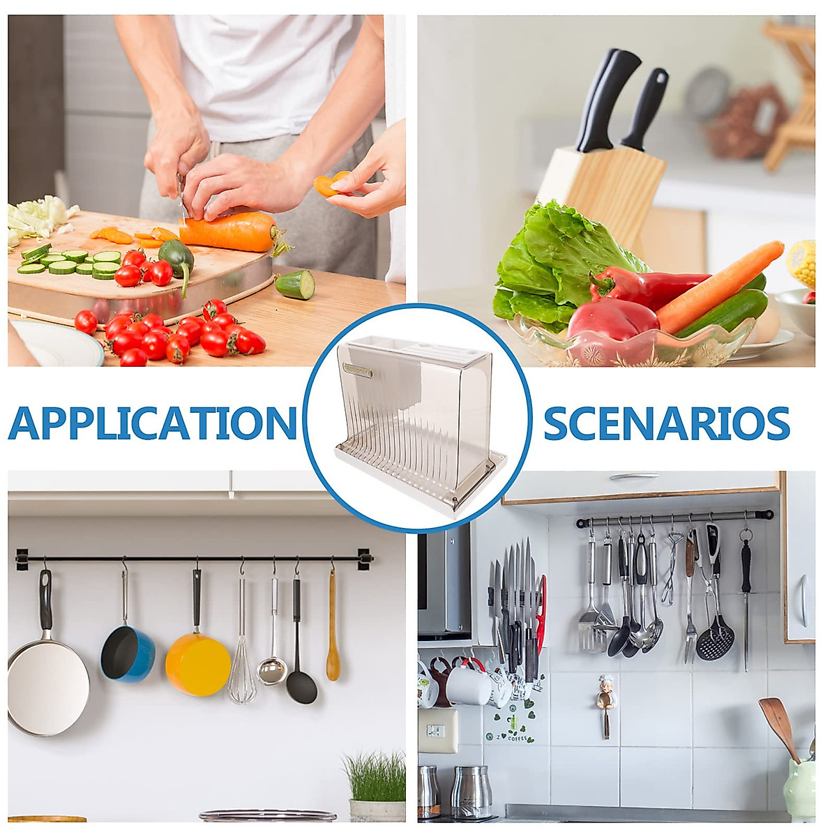 Cabilock Transparent Holder Magnetic Holder Plastic Tray Clear Tray Cutting Board Organizer Utensil Container Universal Block Spoon Holder Cutting Board Holder Stand White