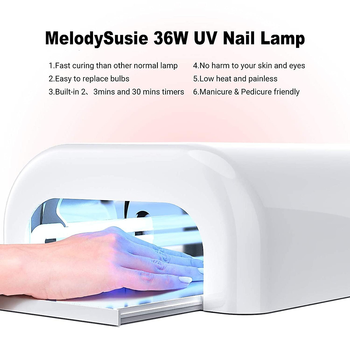 MelodySusie 36W Nail Lamp for Resin, Pro04 Professional Gel Nail Polish Curing Lamp with 3 Timer Setting, Sliding Tray for Manicure Pedicure,Great for Resin,White