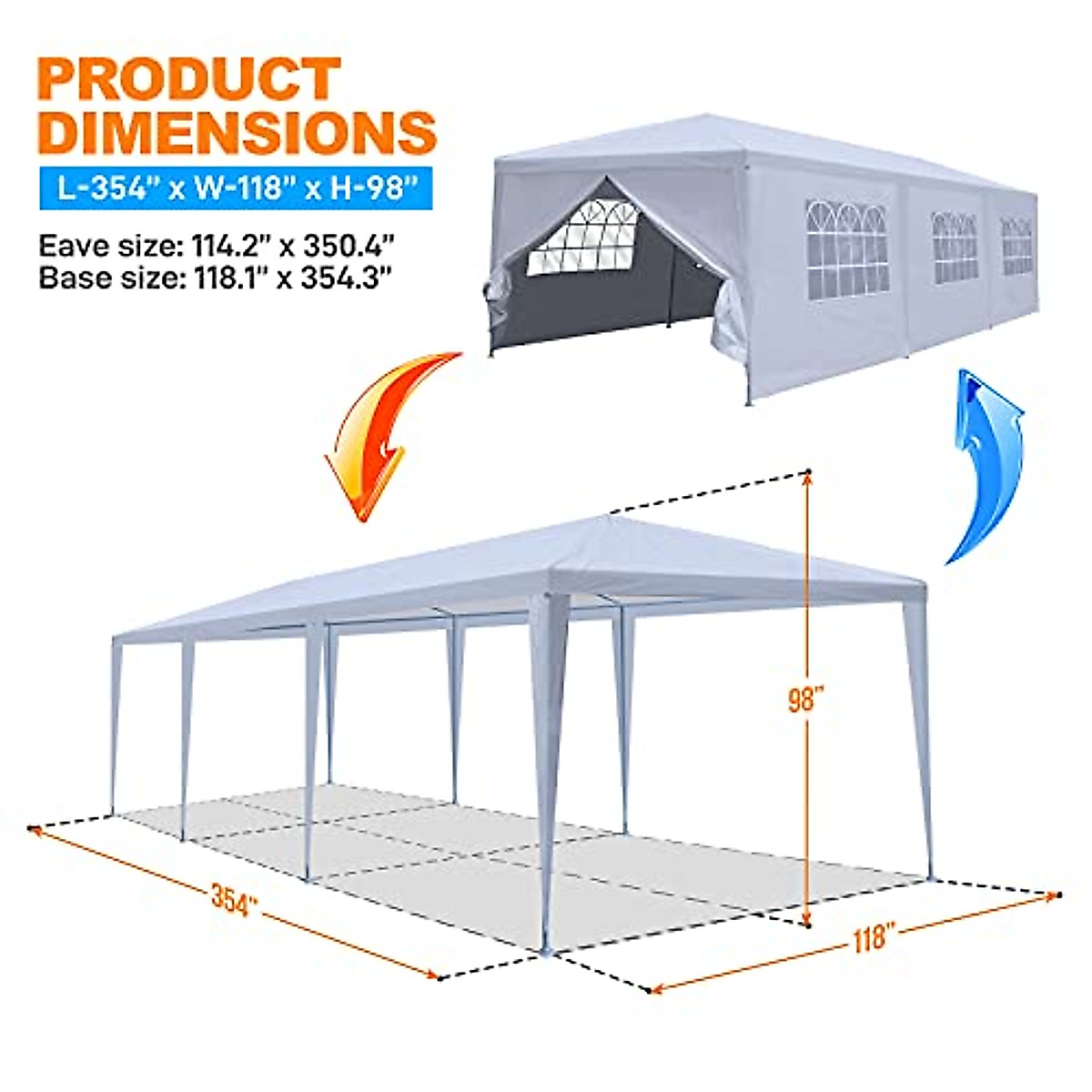SereneLife SLTET30 Party Commercial Instant Shelter with 4 walls-Waterproof Tent with 8 Sand Bags, One size, White