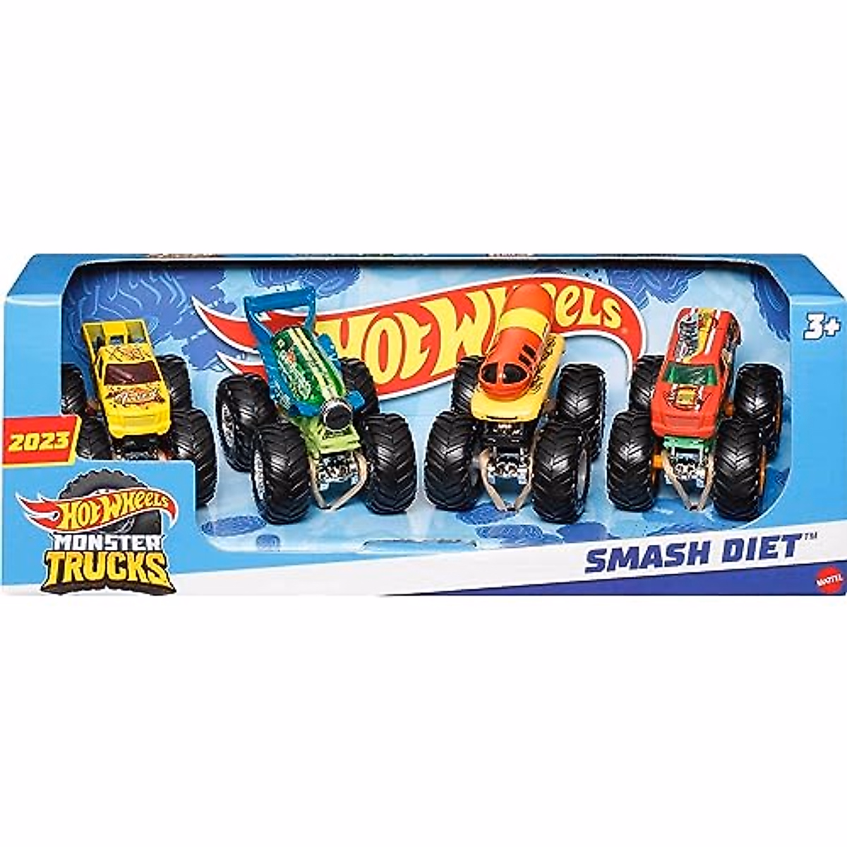 Hot Wheels Monster Trucks, 1:64 Scale Monster Trucks Toy Trucks, Set of 4, Giant Wheels, Favorite Characters and Cool Designs