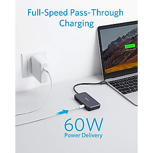 Anker USB C Hub, 4-in-1 USB C Adapter, with 4K USB C to HDMI, 2 USB 3.0 Ports, 60W Power Delivery Charging Port for MacBook Pro 2016/2017/2018, ChromeBook, XPS, and More (Space Grey)