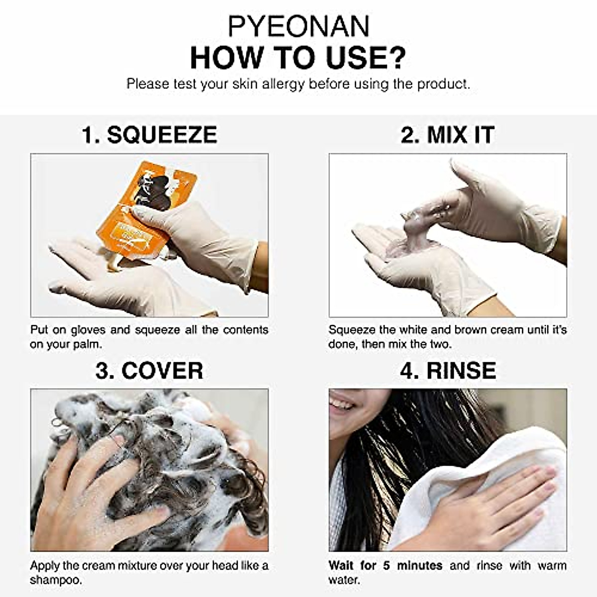 PYEONAN Instant Permanent Hair Dye Shampoo - Easy & Fast Hair Coloring for Men Women, Natural Black Hair Color, 5 PCS (Brown)