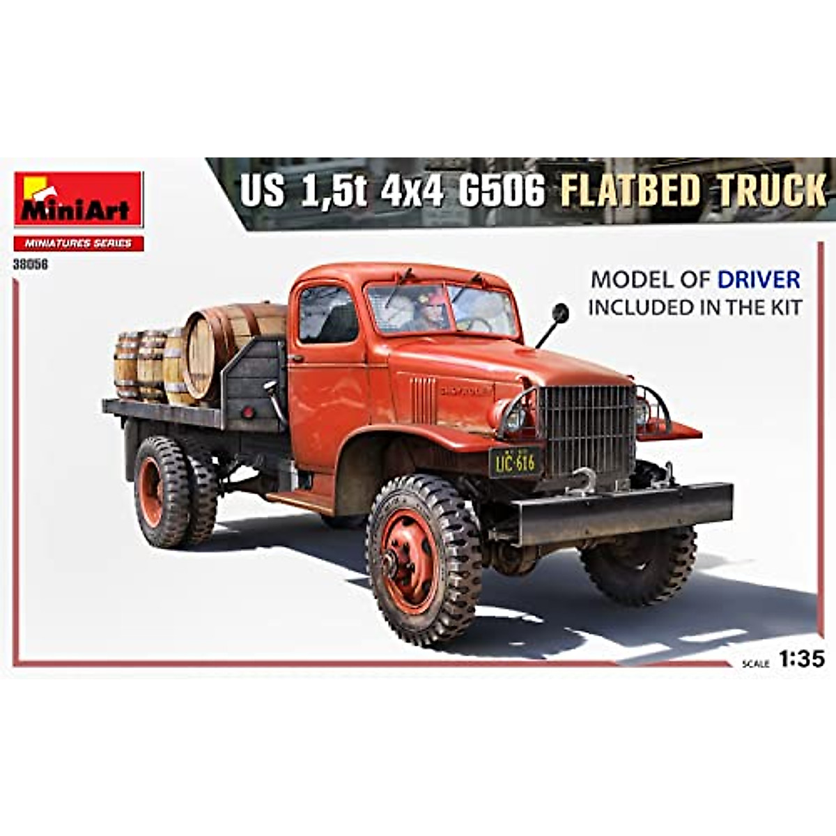 MiniArt MIN38056 1:35-US 1,5t 4x4 G506 Flatbed Truck, Molded Color