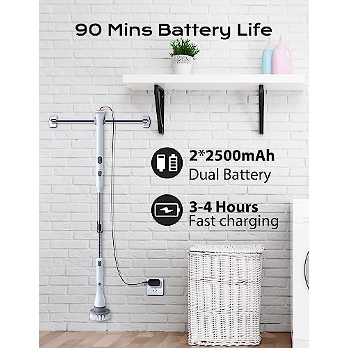 Eletalker Electric Spin Scrubber, 𝟮𝟬𝟮𝟰 𝗡𝗲𝘄 Cordless Cleaning Brush with 2 Adjustable Speeds, Extension Arm and 4 Replaceable Head, Shower Scrubber for Bathtub Tile Sink Bathroom Kitchen Grout