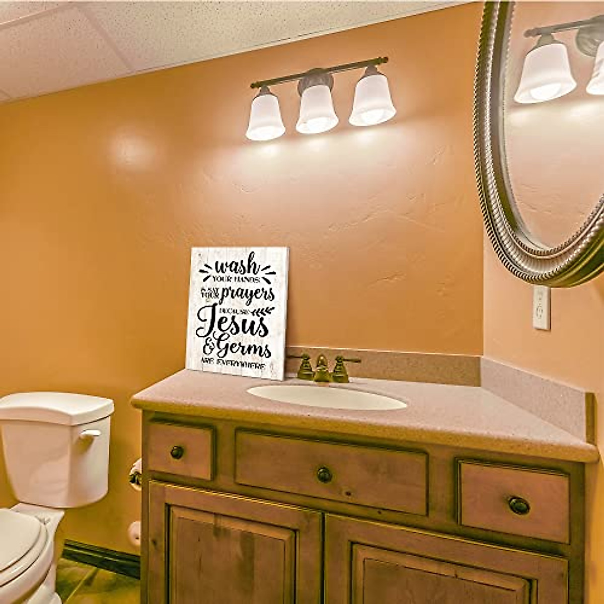 Creoate Bathroom Decor Wall Art, Funny Bathroom Quotes Wall Art, Wash Your Hands Sign Bathroom Pictures Art Giclee Canvas Print Artwork for Washroom Restroom Wall Decor, Christian Gift, 12x15 Inch