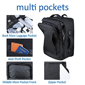 Lapsouno Backpack, Carry On Backpack, Expandable Travel Backpack for Carryon Luggage, 40L Extra Large Flight Approved Traveling Backpacks for Men Women, Water Resistant Business Daypack Bag, Black