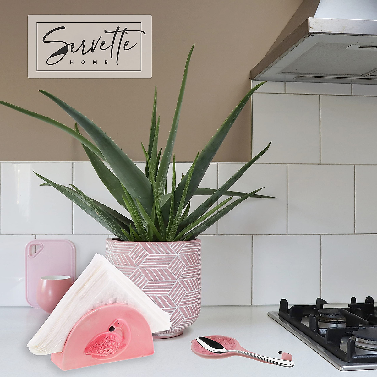 Pink Flamingo Spoon Rests for Kitchen - Set of 2