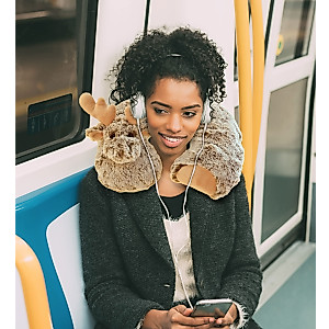 DolliBu Brown Moose Plush Neck Pillow - Soft Travel Neck Pillow Animal for Neck & Head Support, Cute Wild Life Stuffed Pillow Accessory for Naps, Novelty Stuffed Animal Headrest for Kids & Adults