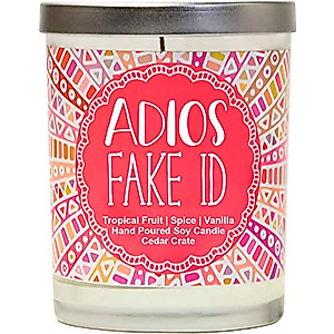 Adios Fake ID Scented Candle - 21st Birthday Gifts for Her, Finally Legal, R.I.P Fake ID, 21st Birthday Candles Gift idea for Women, Happy 21st Birthday for Women, Funny Birthday Gift Ideas