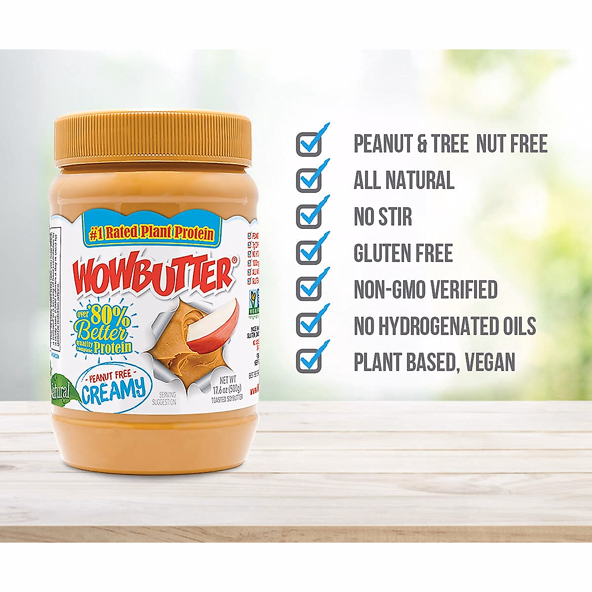 Peanut Free Tree Nut Free Natural No Stir Spread – WOWBUTTER – Award Winning Vegan Plant Protein Food made with Non-GMO verified Whole Soy – (Creamy, 1.1 Pound (Pack of 6))