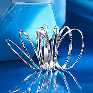 Ross-Simons Italian Sterling Silver Jewelry Set: 7 Assorted Textured Bangle Bracelets. 8.5 inches