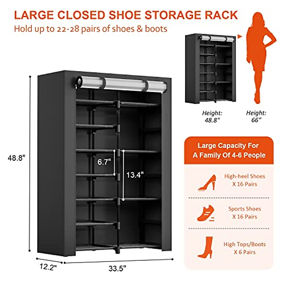 LVNIUS Shoe Rack with Covers Shoes and Boots Organizer Shoe Closet 8-Tier 22-26 Pairs, Large Shoe Organizer Cabinet,Tall Closed Shoe Storage Rack Shoe Shelves for Garage Bedroom,Mueble para Zapatos