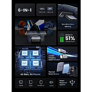 UGREEN 200W USB C Charger, Nexode 6 Ports GaN Desktop Charger, USB C Charging Station Compatible with MacBook Pro/Air M1 M2, iPad Pro/Air, iPhone 15 Pro Max/14, Galaxy S23 Ultra, Steam Deck, Dell XPS