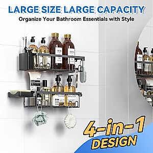 Prlsca Shower Caddy 4 Pack - Adhesive Shower Organizer, Wall Shelf for Inside Shower Storage with Soap Dish&Hook，No Drilling Rustproof Shower Shelves for Home Decor & Bathroom Accessories & Kitchen