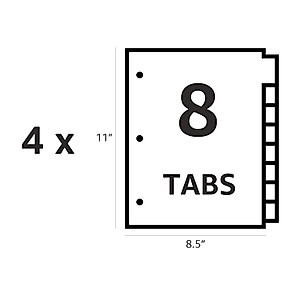 Amazon Basics 8-Tab Binder Divider, White Label Dividers with Easy Peel, 4-Pack