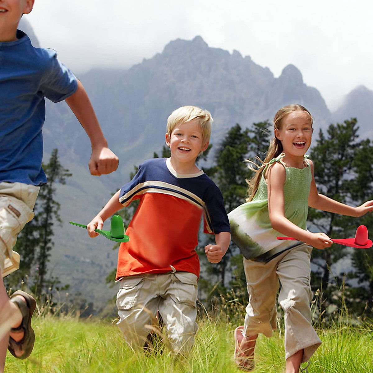 Jauoou Egg Spoon Race Game Sets, 6PCS Wooden Eggs and 6PCS Wooden Spoons Balance Game Relay Race Games for Kids Easter Eggs Hunt Game Indoor or Outdoor