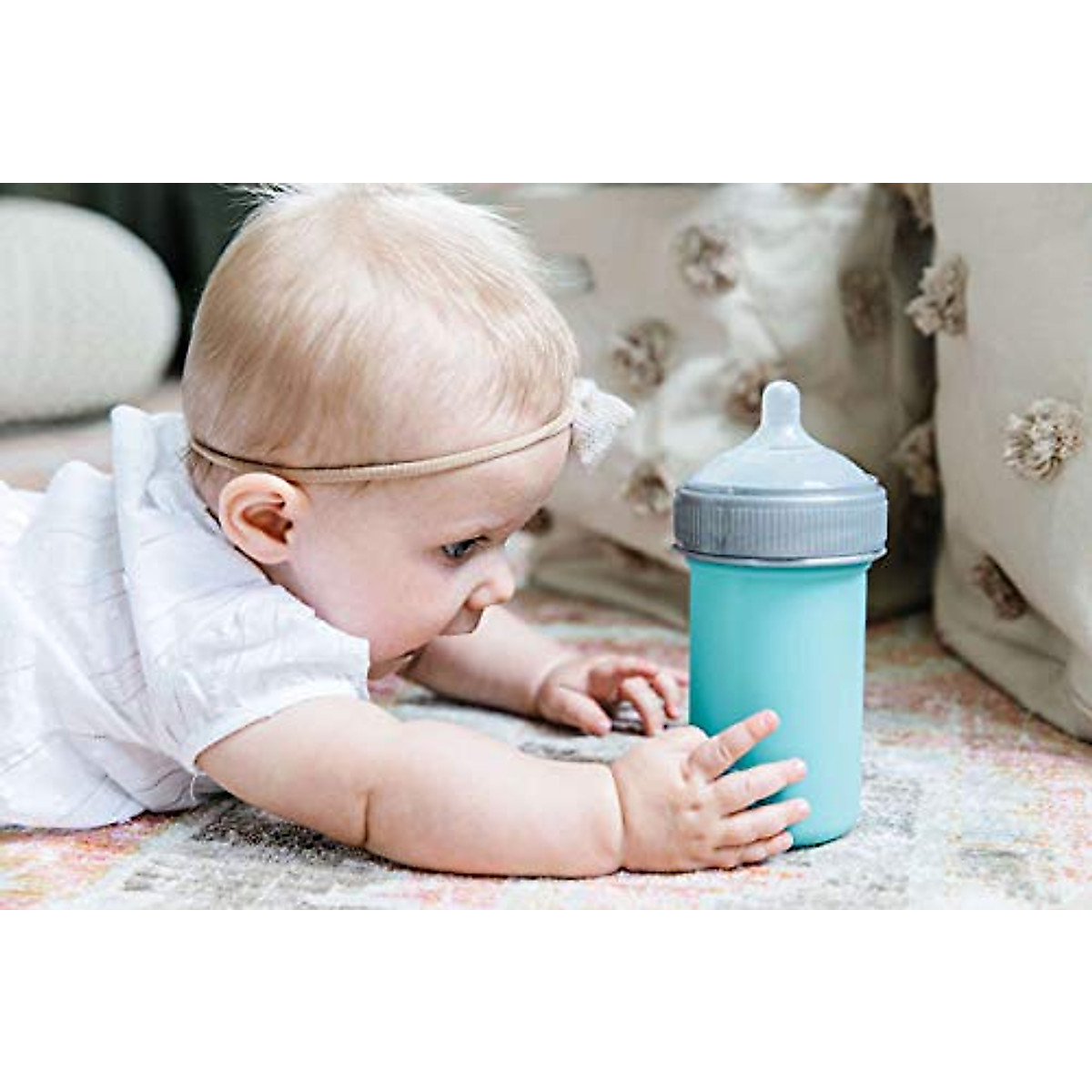 Mason Bottle Silicone Baby Bottle: Includes Silicone Nipple (Medium Flow Nipple for 3+ Months), Plastic Ring + Cap, 8 Ounce Silicone Bottle, BPA Free, Non-Toxic 100% Made in USA (1 Count)