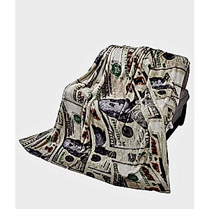 USA 100 Dollar Blanket, Traveling, Hiking, Camping, Full Queen, TV, Cabin, Couch, Bed Throw. 75" Wx90 H 3.5LBS, Reversable, Fuzzy Mink Cozy Warm Home Fashion