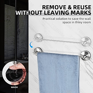 YOHOM Suction Cup Towel Bar for Shower 17 Inch Stainless Steel Bathroom Towel Rack Suction Washcloth Holder Vacuum Hand Towel Bar for Glass Shower Door Removable Towel