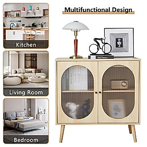 PHOYAL Sideboard Buffet Cabinet, Modern Sideboard Cabinet Accent Storage Cabinet with 2 Doors and Adjustable Shelves Storage Cabinet for Kitchen, Living Room, Hallway, Natural X 2