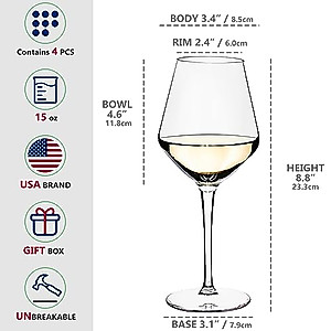 Plastic Wine Glasses Set of 4(15oz) |Unbreakable Wine Glasses with Stem|100% Tritan & BPA Free |Dishwasher Safe| Awesome For Pool, Beach, Travel, Pool, Camping, Beach, Picnic, Everyday Use.