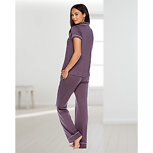 bebe Womens Pajama Sets - Notch Collar Pajama Top and Pajama Pants PJ Set - Ladies Pajamas (Midnight Lavender, Large)