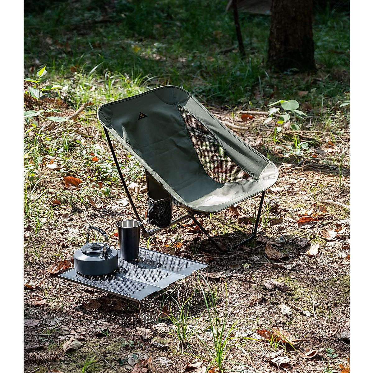 iClimb Low Ultralight Compact Camping Folding Chair with Side Pocket and Carry Bag (Green)