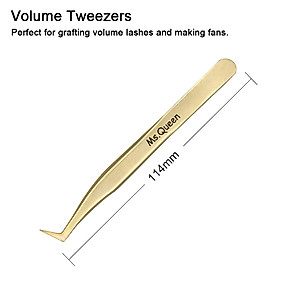 Ms.Queen Eyelash Extension Tweezers Set-Precision Tweezers for 2D-6D Volume&Individual False Lashes Extensions with PU Storage Case-Golden (Volume Tweezers/M003-2)