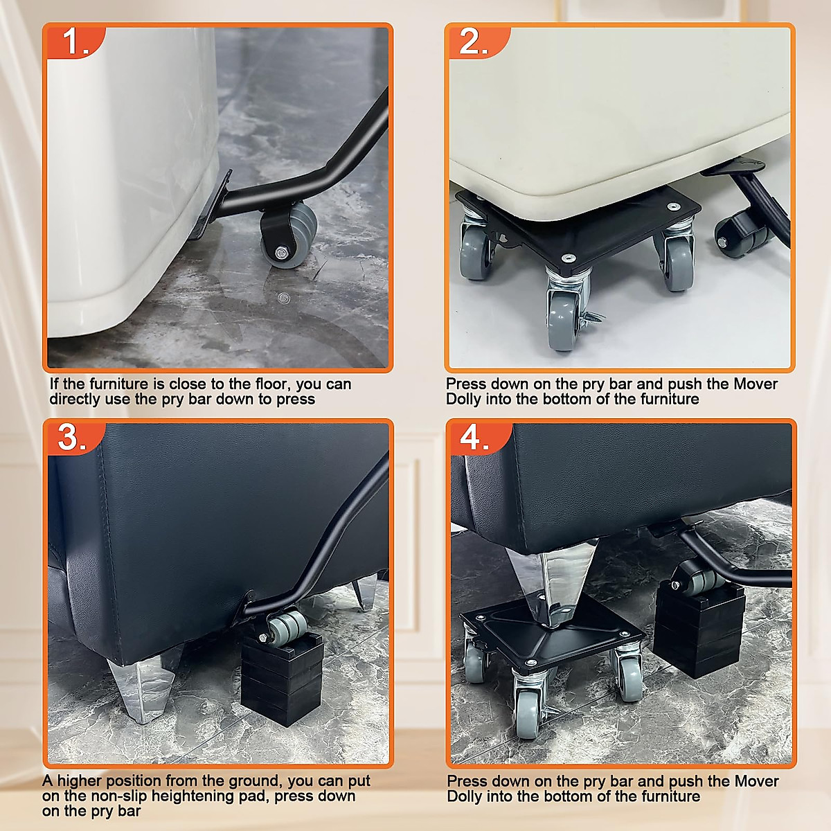 Furniture Lift Mover Tool Set - Furniture Dolly with 5 Heavy-Duty 360-Degree Swivel Universal Wheels and 2 Brakes - Ideal for Moving Carts, Appliances, Equipment, Piano - Max Up for:1000LB (L)