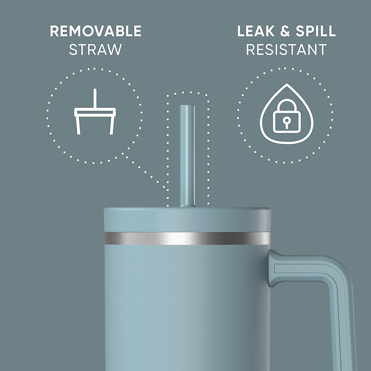 Hydrapeak Voyager 40 Oz Stainless Steel Tumbler with Handle, Insulated Water Bottle With Straw & Lid, Cupholder Friendly Reusable Travel Mug (Agave Blue)