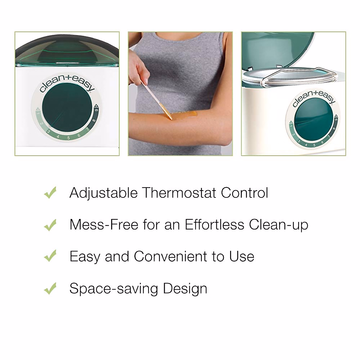 Clean + Easy Deluxe Warmer Only - Thermostatically Controlled Wax Heater with Unique Scraper Preventing Wax Drips for Hygienic Hair Removal Treatment, (120V)