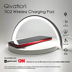 Qivation TiO2 Multifunctional Desk Lamp with Wireless Charger, Japan Tech 24/7 Air Purification, LED lamp 3 Brightness Levels, Phone Stand, Eye-Caring Night Light Qi Comp. for Home & Office